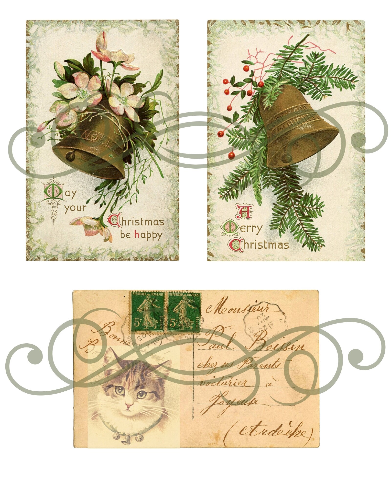 Vintage Christmas postcards printable digital download | Etsy