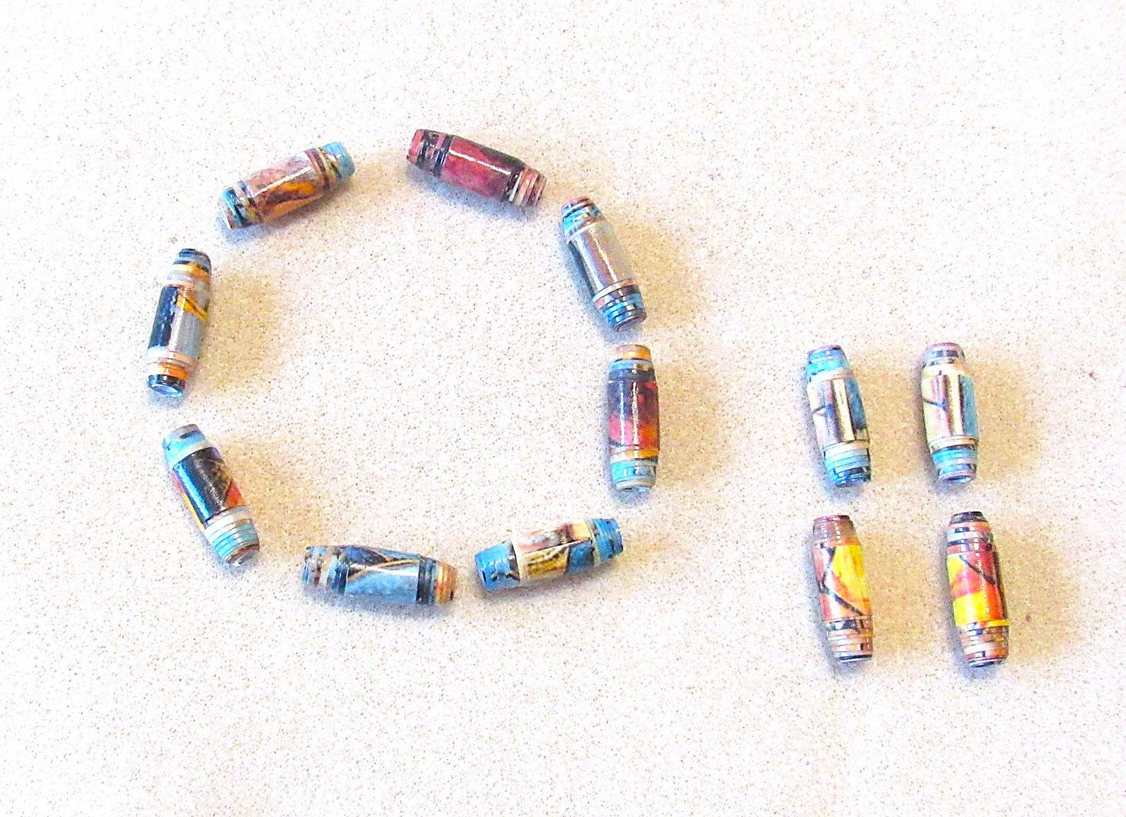 Hand Rolled Paper Beads, Stained Glass, Large Hole, 7/8 Inch, 12 Pcs ...