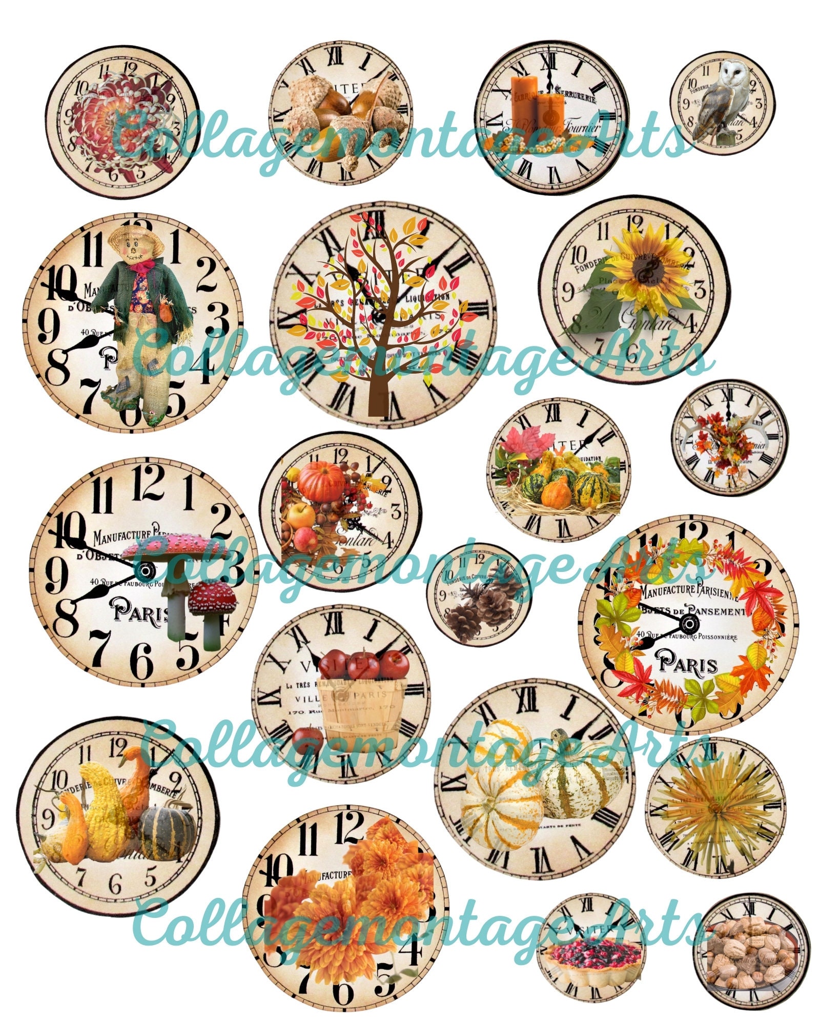 Clock faces of Autumn digital downloads printable papers | Etsy