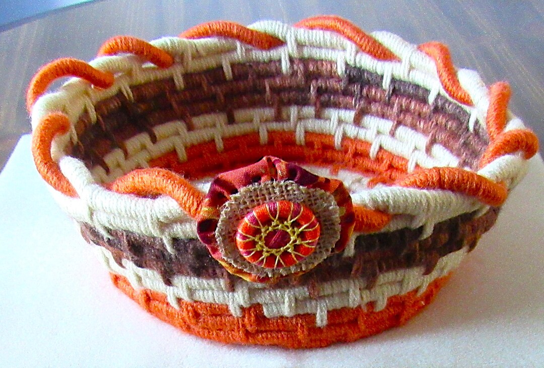 8 1/2 " Handmade Autumn Rope Basket, Coiled Art Vessel, Handmade Rope ...