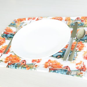 Teal Truck Pumpkin Patch Quilted Placemat set of 2, Farmhouse, Custom Placemat, Fall Pumpkins ...