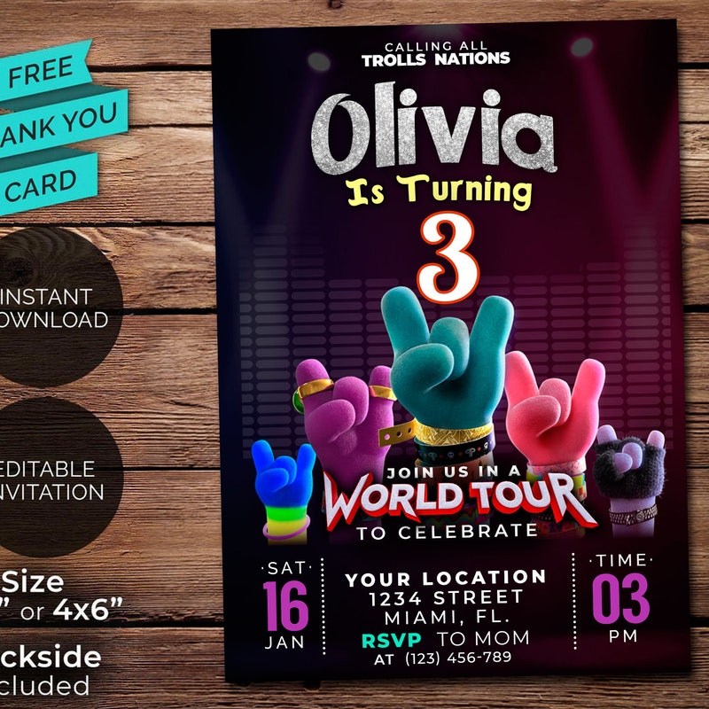 Trolls World Tour Invitation - Etsy