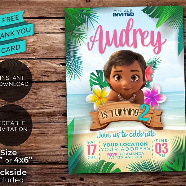 Baby Moana Invitation - Etsy