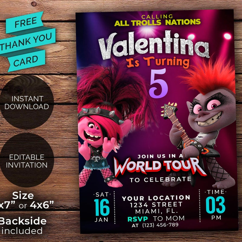 Trolls World Tour Birthday Invitation - Etsy