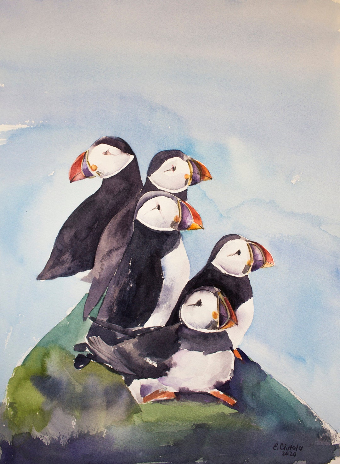 Puffin Painting Original Art Bird Wall Art Watercolor Artwork Iceland ...