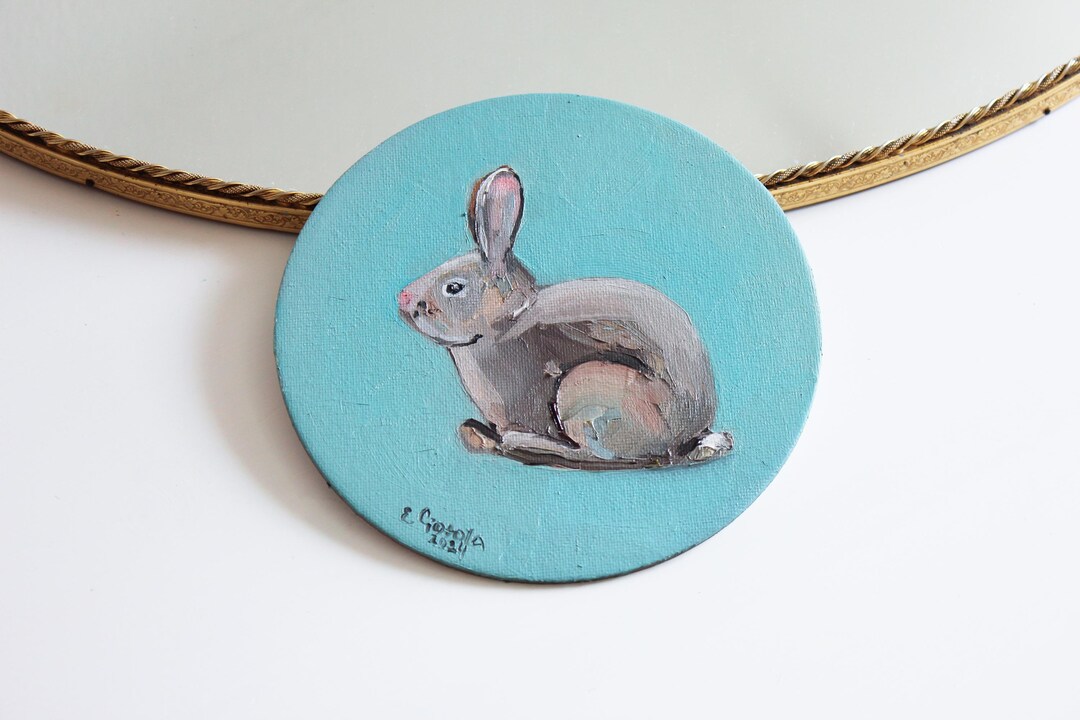 Bunny Oil Painting French Country Art Rabbit Painting Mini Canvas ...