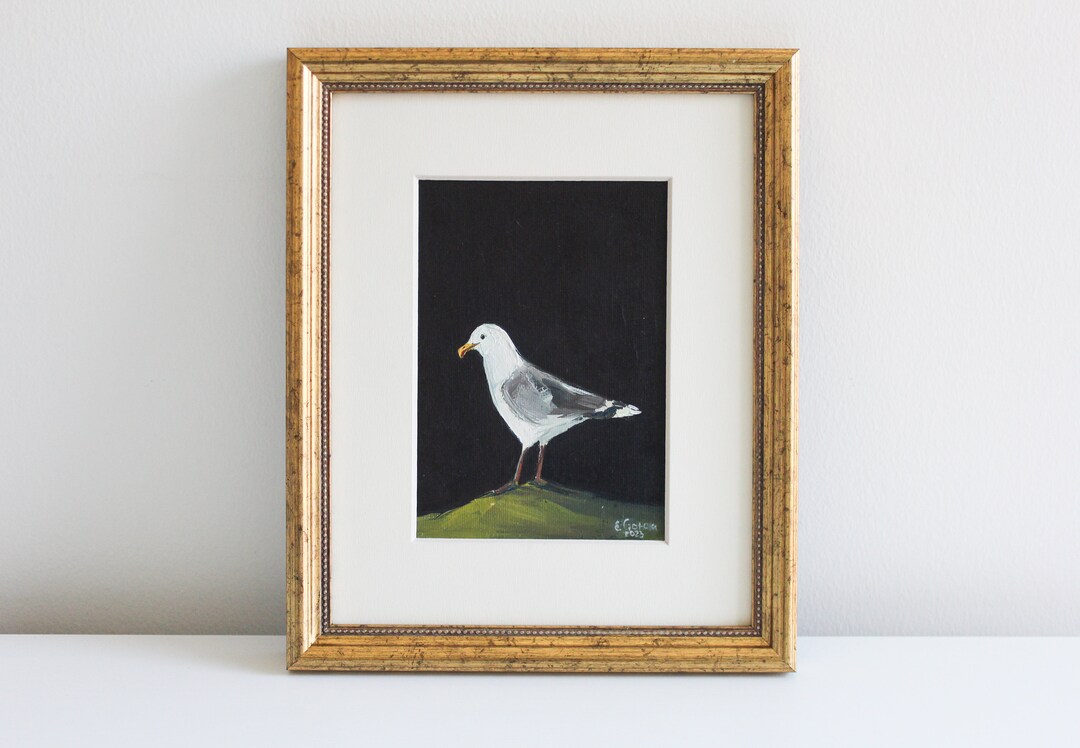 Seagull Oil Painting Bird Artwork Coastal Farmhouse Seascape Mini ...