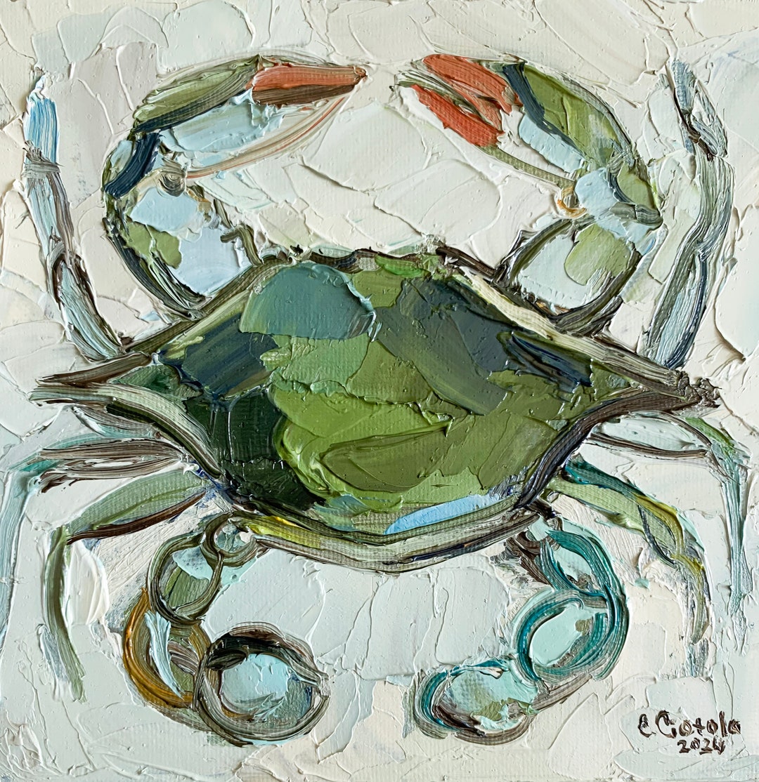 Crab Oil Painting: Small Impasto Coastal Kitchen Art - Etsy