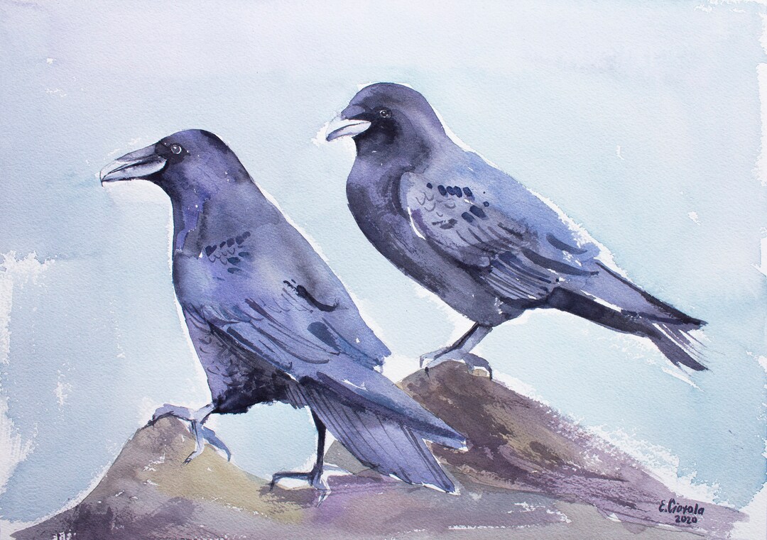 Original Raven Watercolor Painting: Bird Wall Art (11x15 Inches) - Etsy