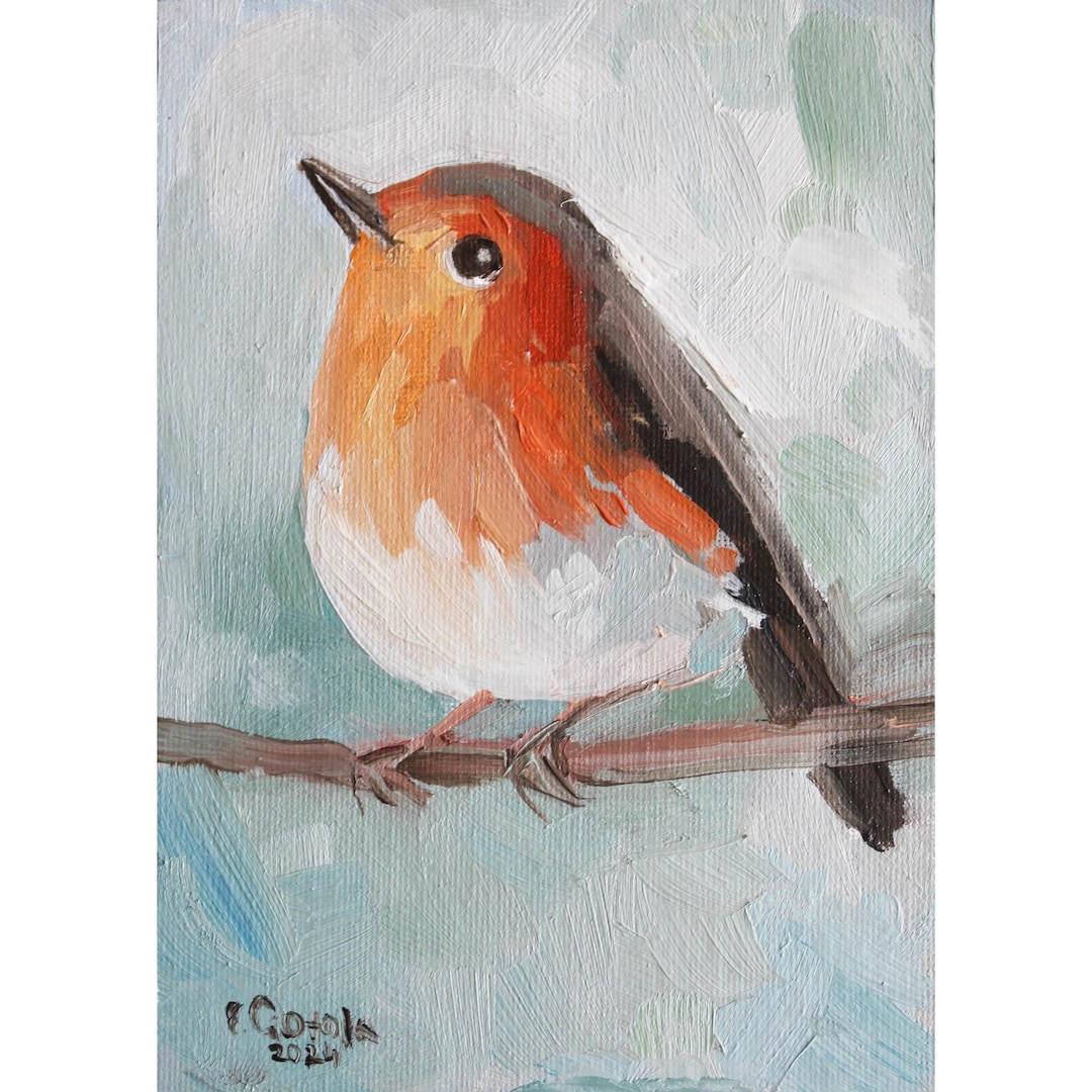 Robin Bird Painting Original Oil Painting Small Artwork Little Bird Art ...
