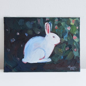 Bunny Oil Painting French Country Art Mini Canvas Rabbit Artwork Bunny ...