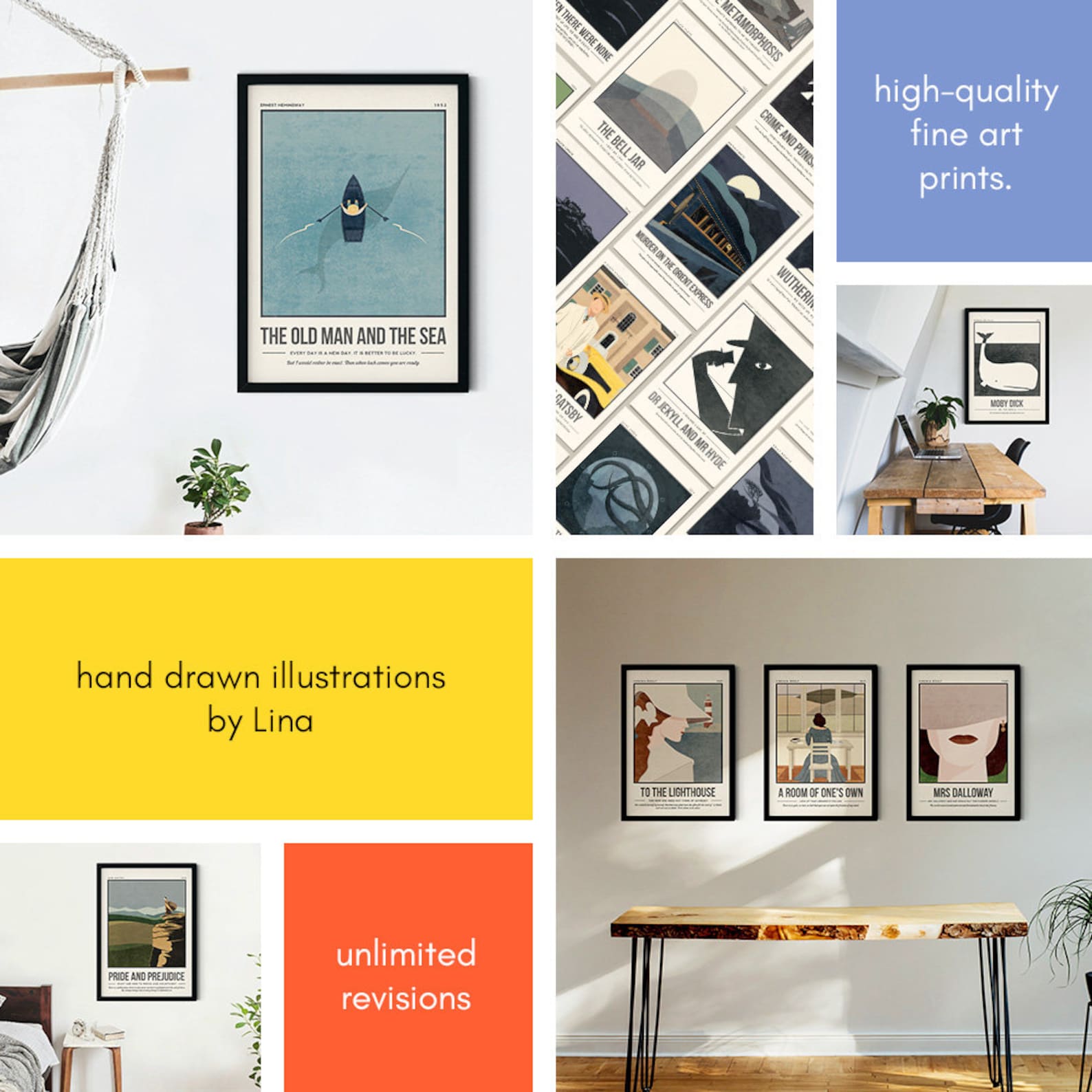 Custom Book Cover Poster | Literature Illustration Print | Personalised ...