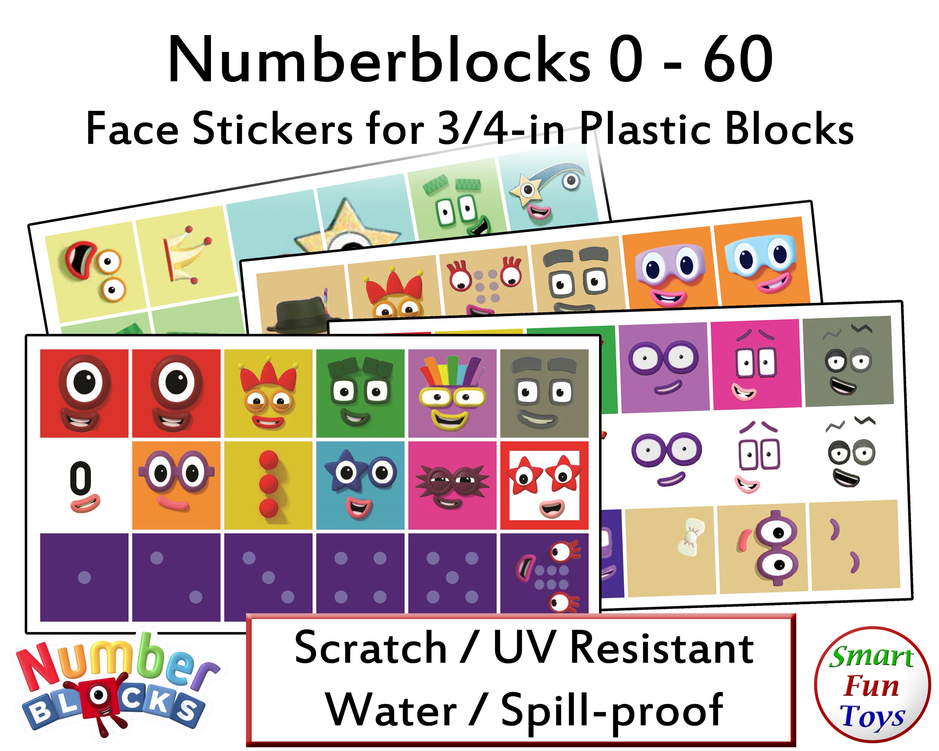 Numberblocks 0 60 Face and Body Stickers Waterproof | Etsy