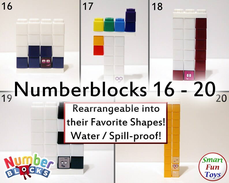 Numberblocks 16 - 20, Stackable, Waterproof, and With Custom Connectors ...