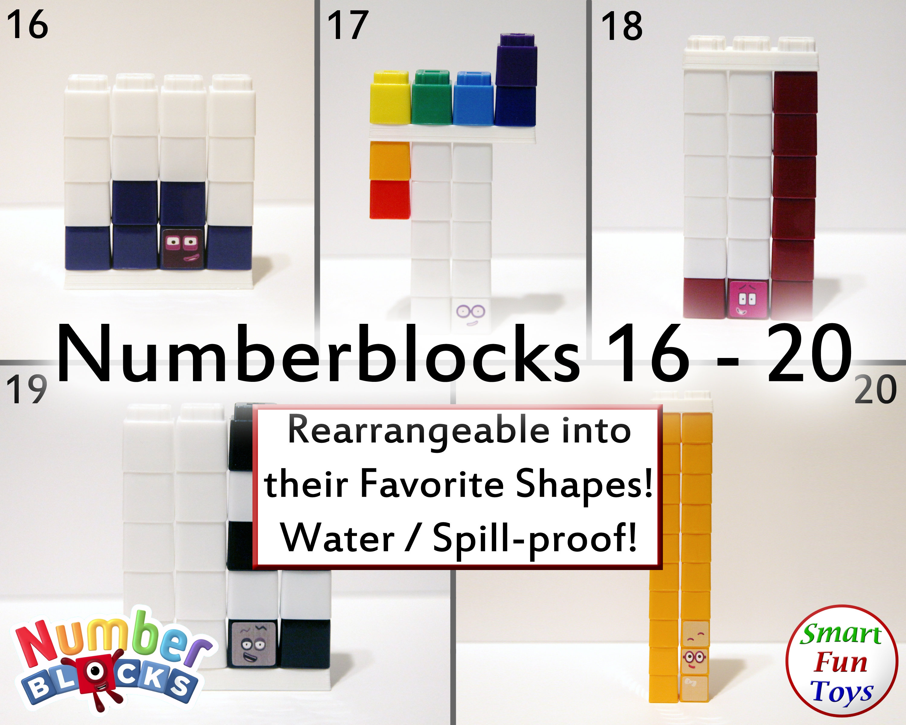 Numberblocks 16 - 20, Stackable, Waterproof, and With Custom Connectors ...