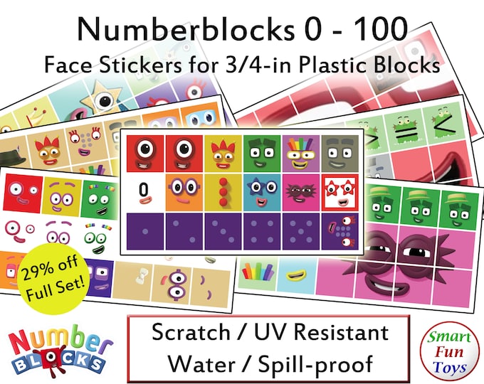 Numberblocks 0 - 100 Face and Body Stickers, Waterproof, Scratch and UV ...