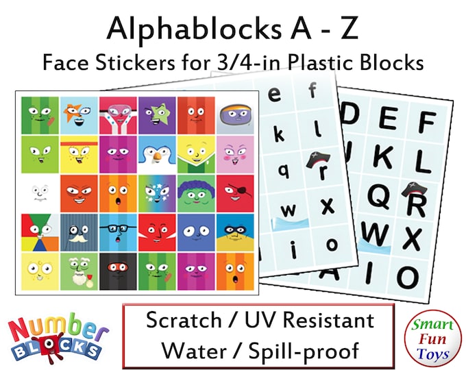 Alphablocks Face Stickers, Waterproof, Scratch and UV Resistant, Peel ...
