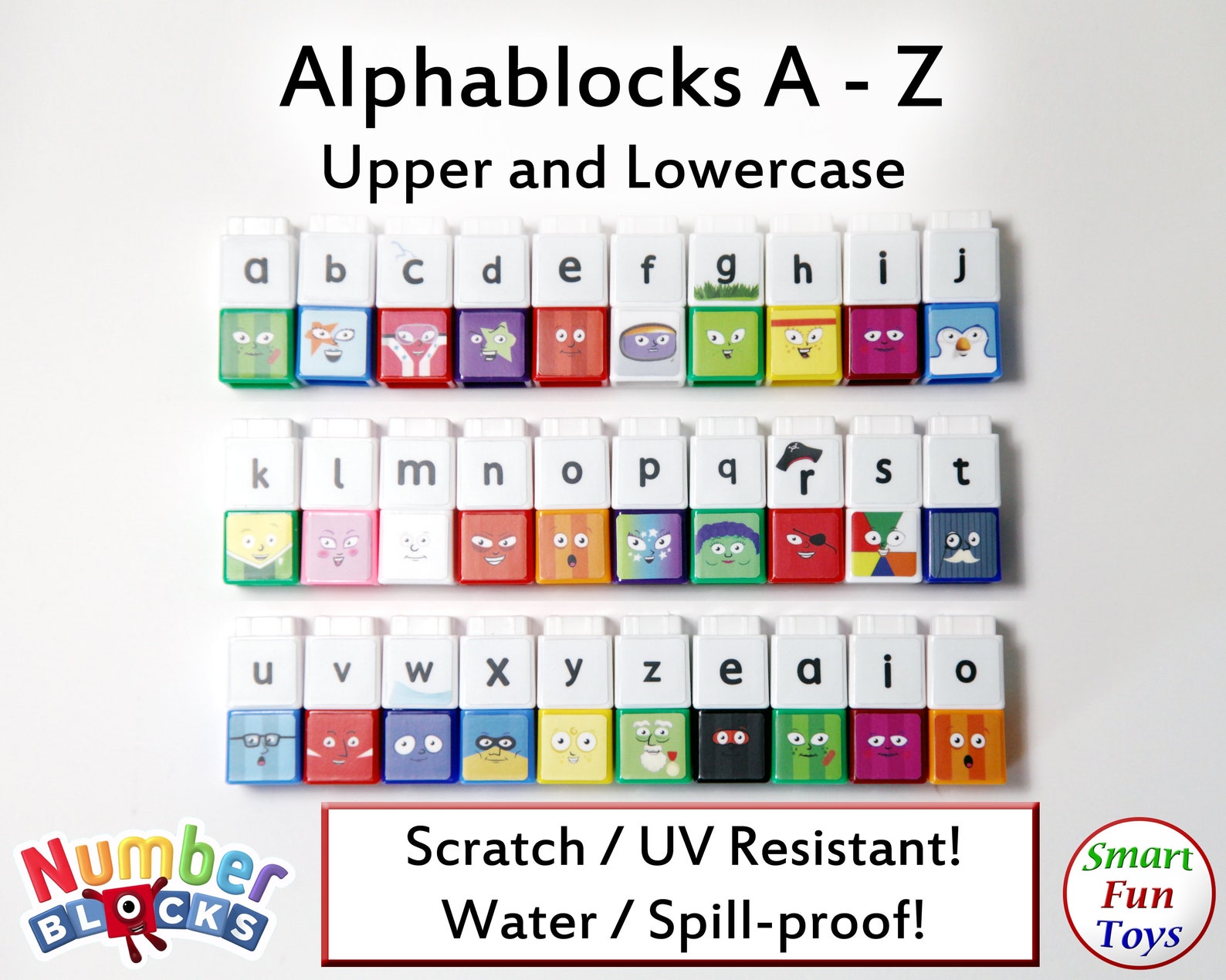Alphablocks A - Z, Uppercase and Lowercase, Waterproof, Scratch and UV ...