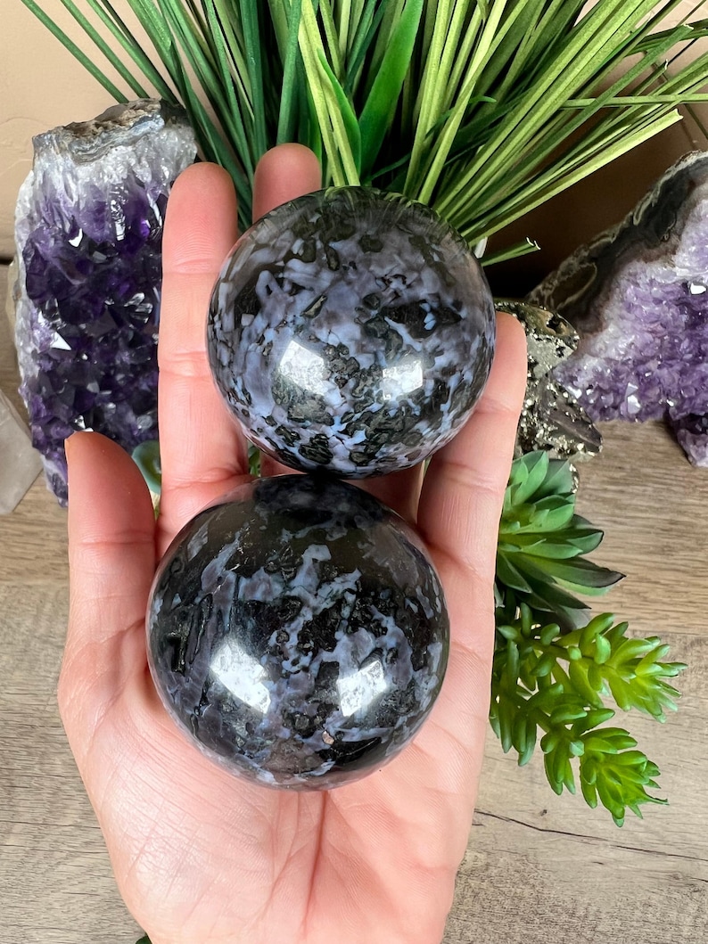 Indigo Gabbro Sphere, Mystic Merlinite, Healing, Grounding, Meditation ...