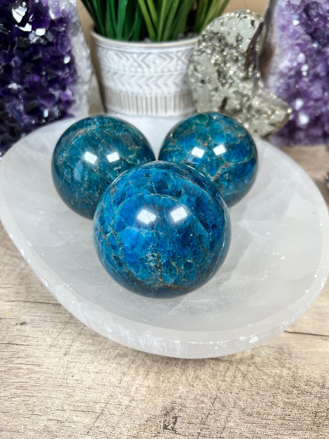 Blue Apatite Spheres, With Stand, Throat Chakra, Manifestation Crystal ...