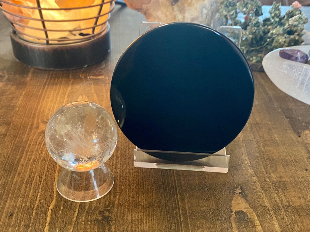 Crystal Gazing Set, Obsidian Scrying Mirror, Clear Quartz Sphere ...