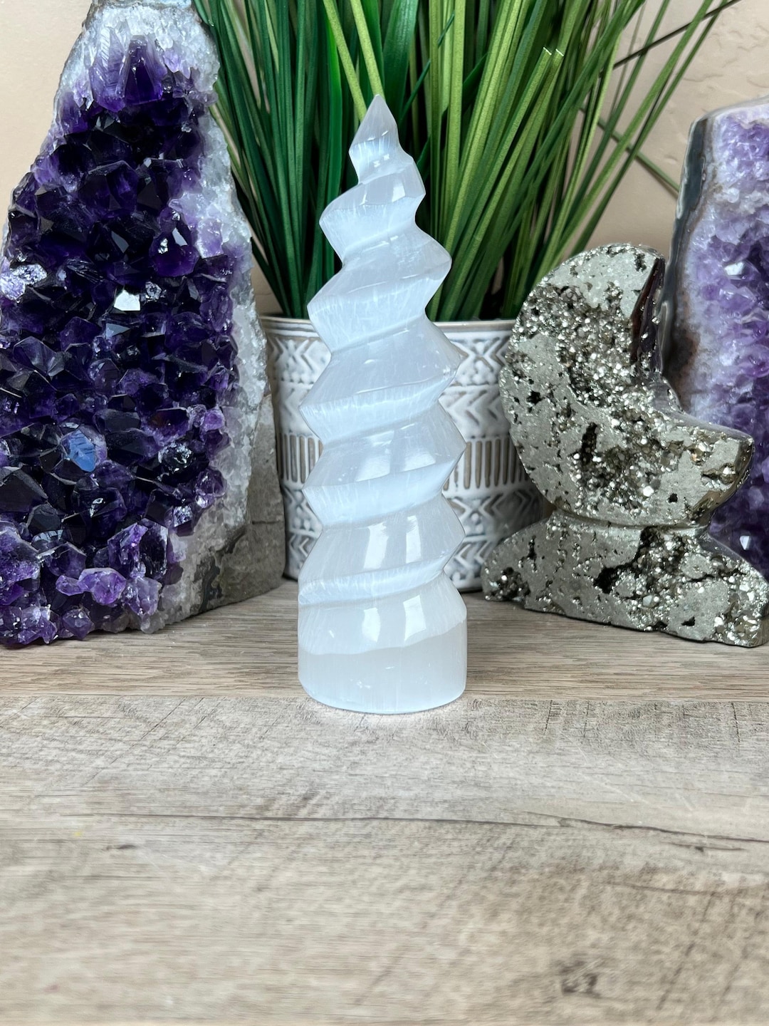Selenite Spiral Tower, Unicorn Horn, Energy Generator, Energy Cleansing ...
