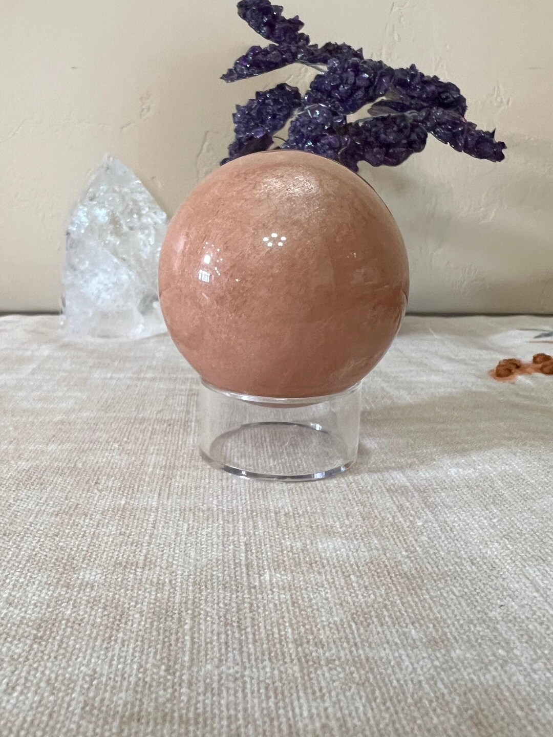 Peach Moonstone Sphere: Polished Crystal With Stand (75mm) - Etsy