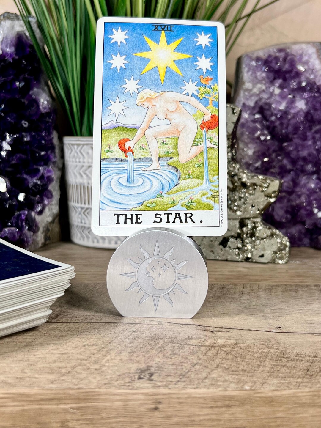 Celestial Sun and Moon Tarot Card Holder: Polished Aluminum Altar Tool ...
