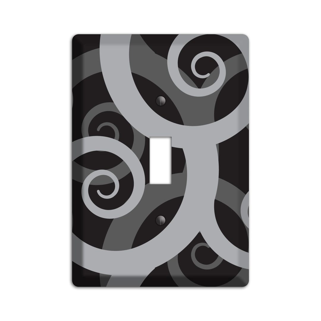 Black With Grey Large Swirl Light Switch Cover and Outlet Covers, Home ...