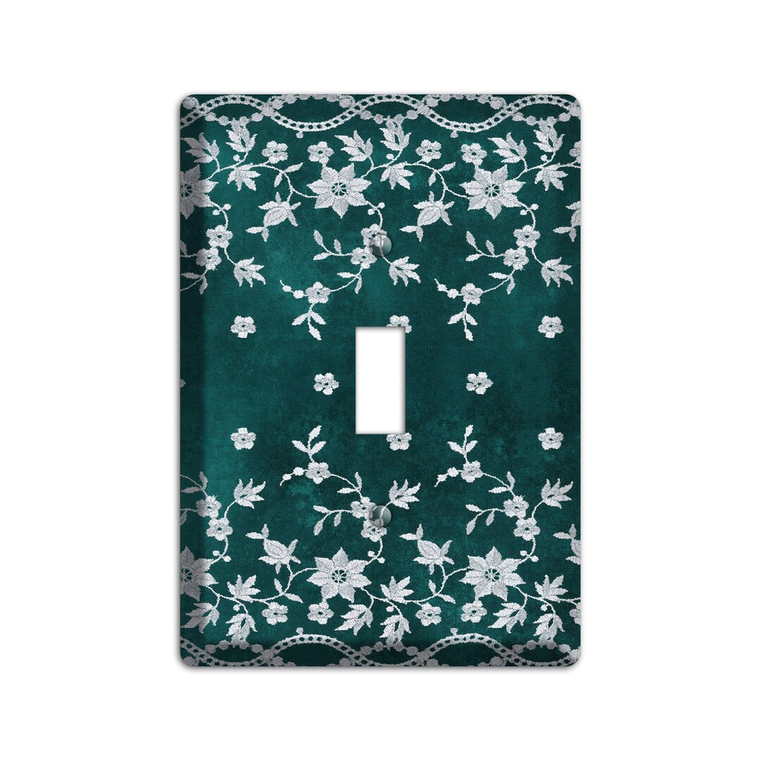 Gothic Lace Switch Cover and Outlet Cover- Embroidered Teal Floral ...
