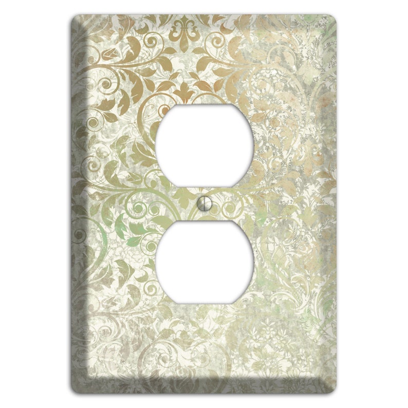 Cream & Brown Damask Floral - Switch Plate Cover, Outlet Cover ...
