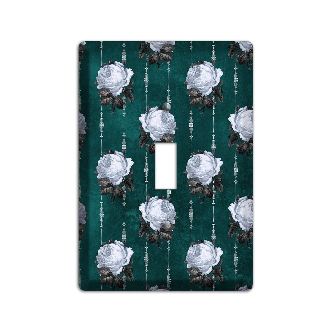 Gothic Floral Switch Cover and Outlet Cover- Dramatic Floral Teal Print ...