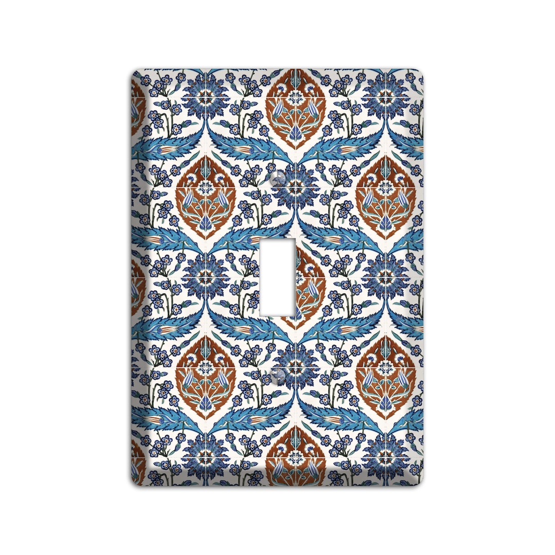 Ornate Tile Light Switch Cover and Outlet Covers- Feather Tile Print ...