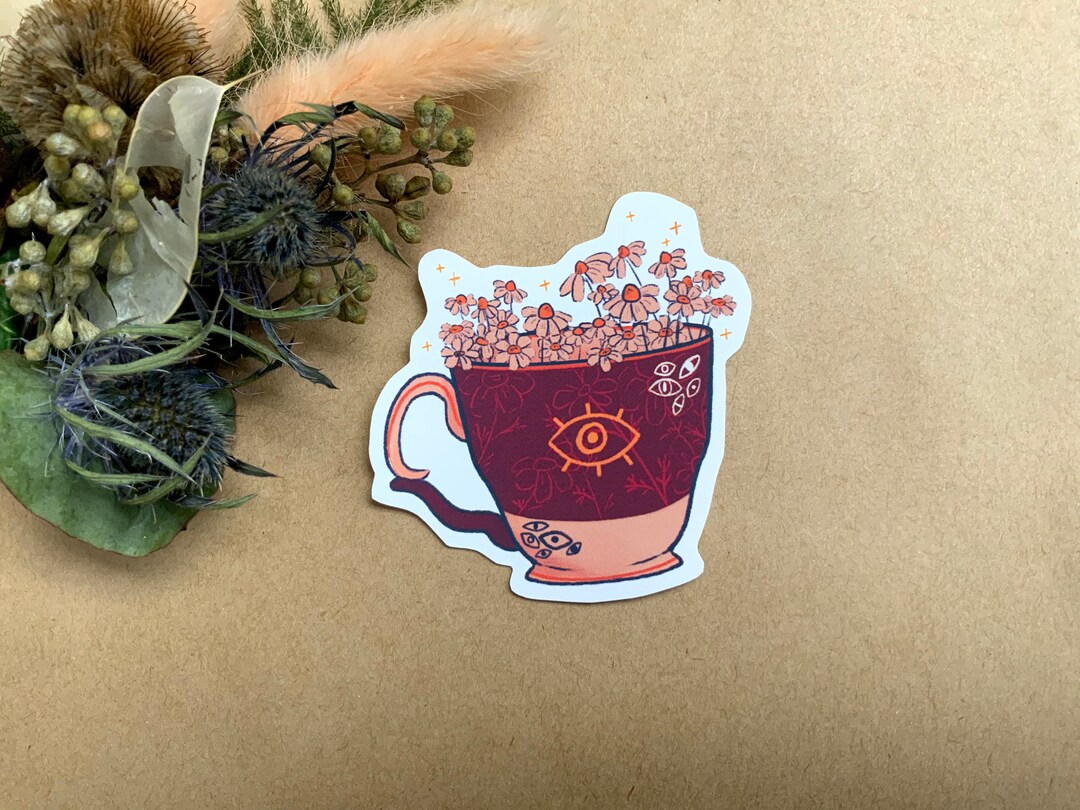 Cursed Floral Eye Teacup 6cm Gloss Vinyl Sticker - Etsy