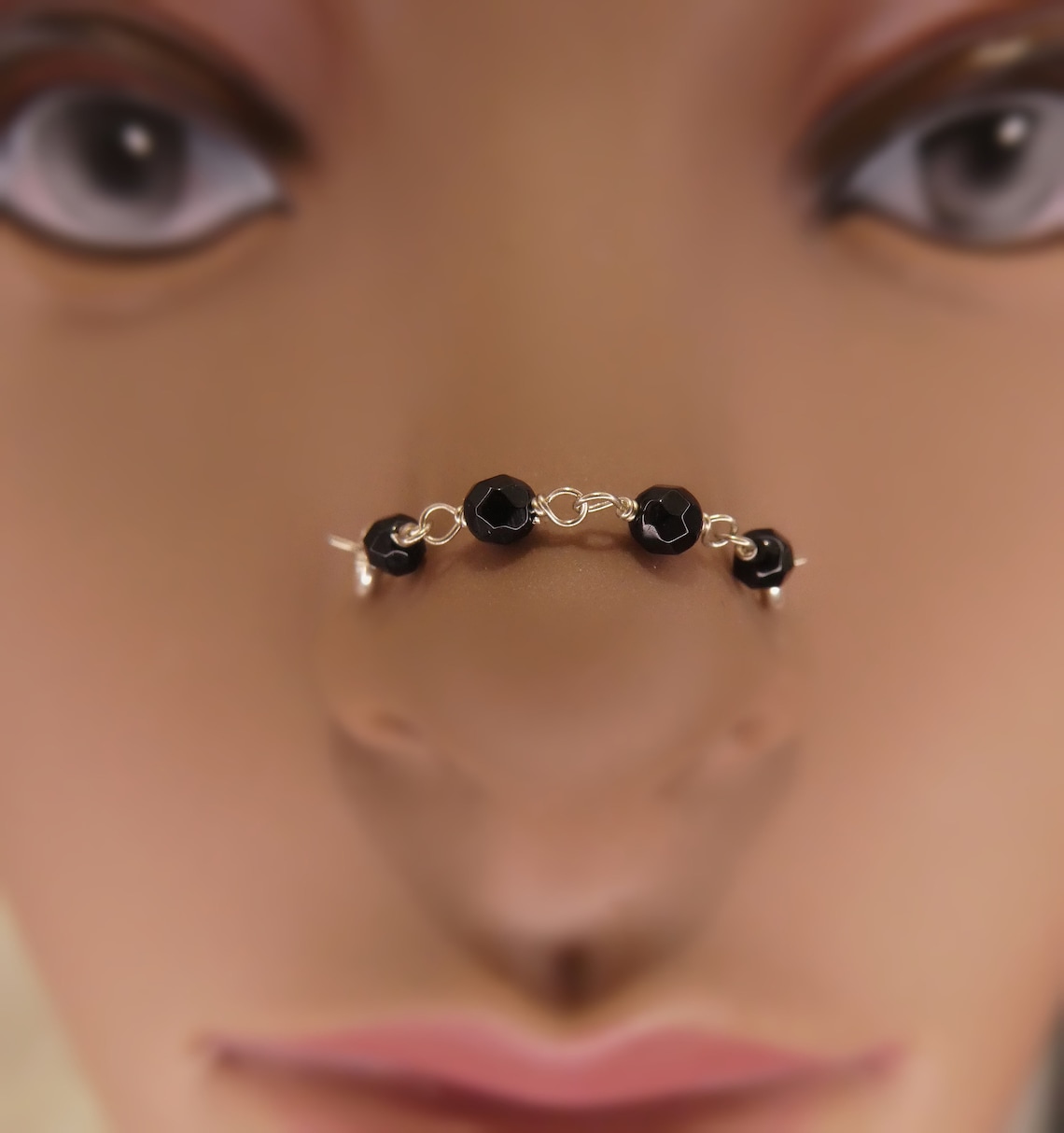 Sterling Silver Nose Chain Beaded Nose Chain Faceted Black Etsy
