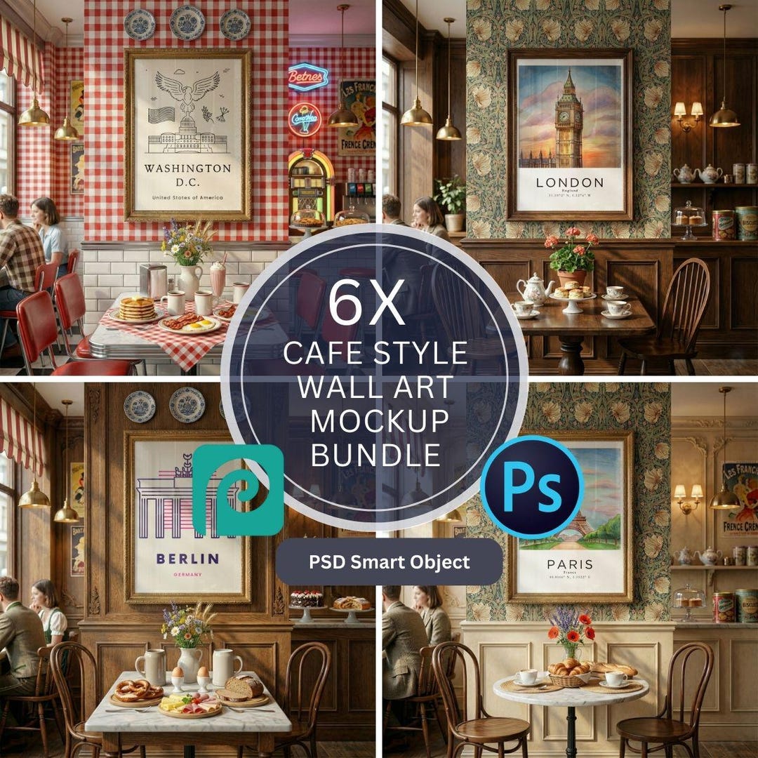 Coffee Shop Mockup Bundle | 6 Realistic Frame PSD Templates | Cafe Wall ...