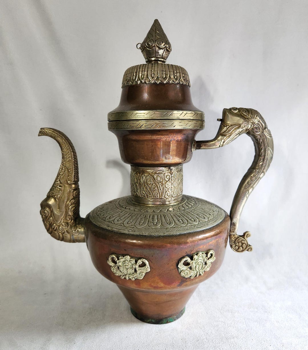 Wonderful Large Vintage Indian Copper and Silver Elephant/dragon Chased ...
