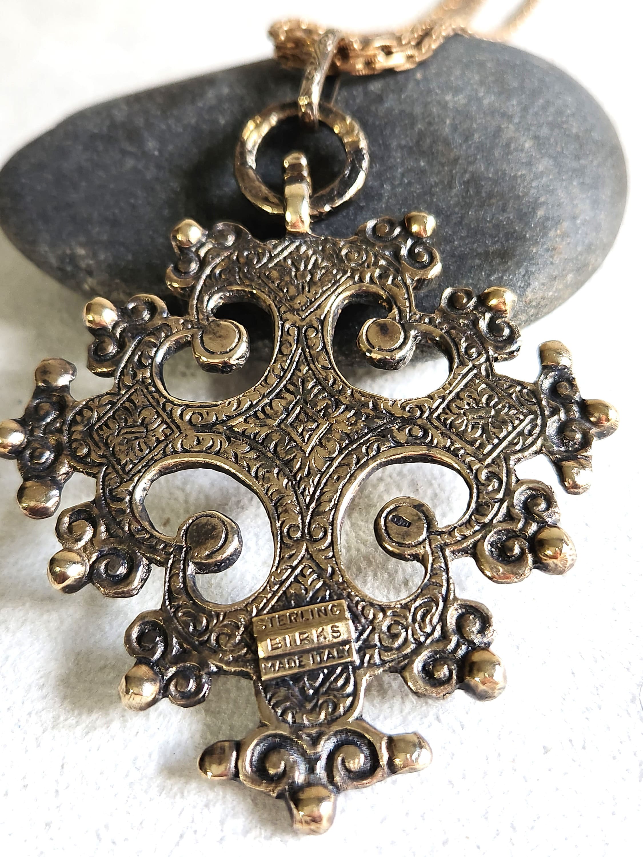 Vintage Italian Gold Plated Birks Silver Ornate Cross Pendant With 29 ...