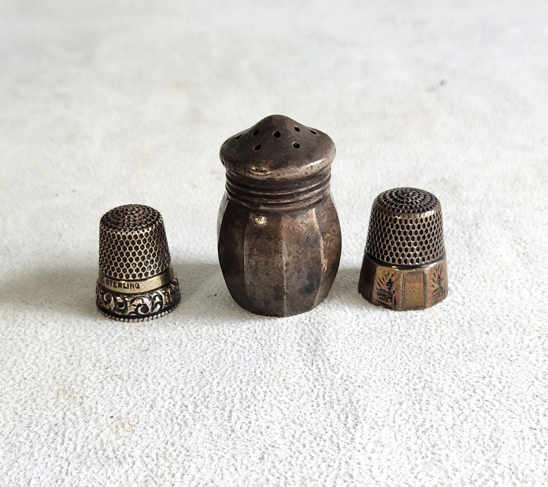 Vintage Sterling Silver Thimbles and Salt Shaker - Etsy