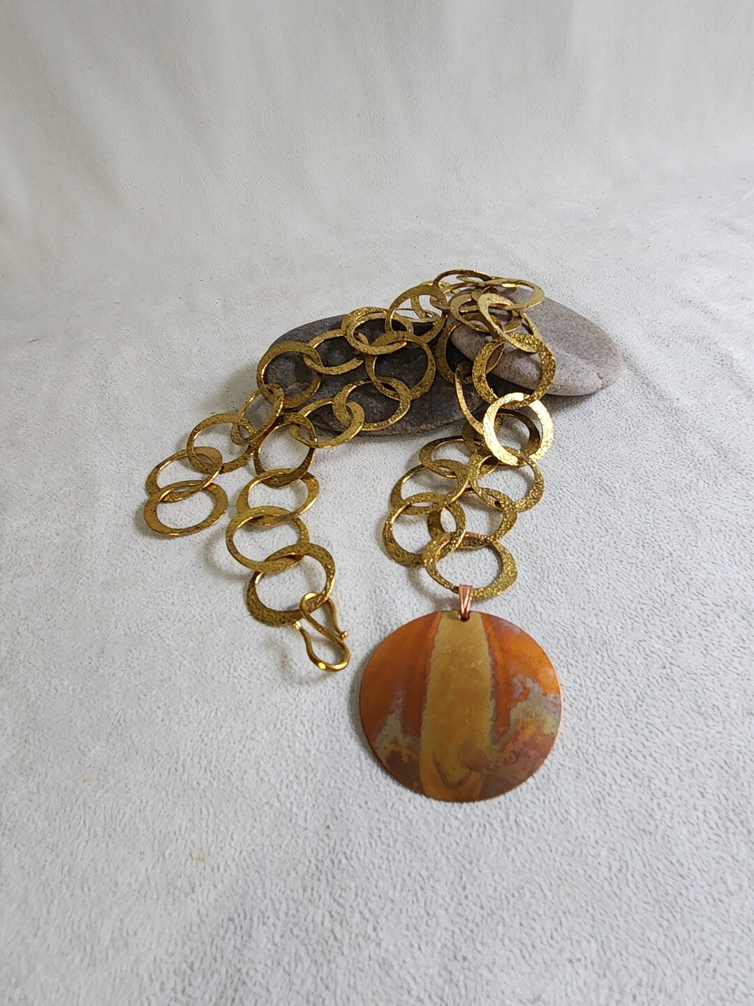 Torched Copper Pendant and Hand Forged Textured Bali Brass 24 Inch ...