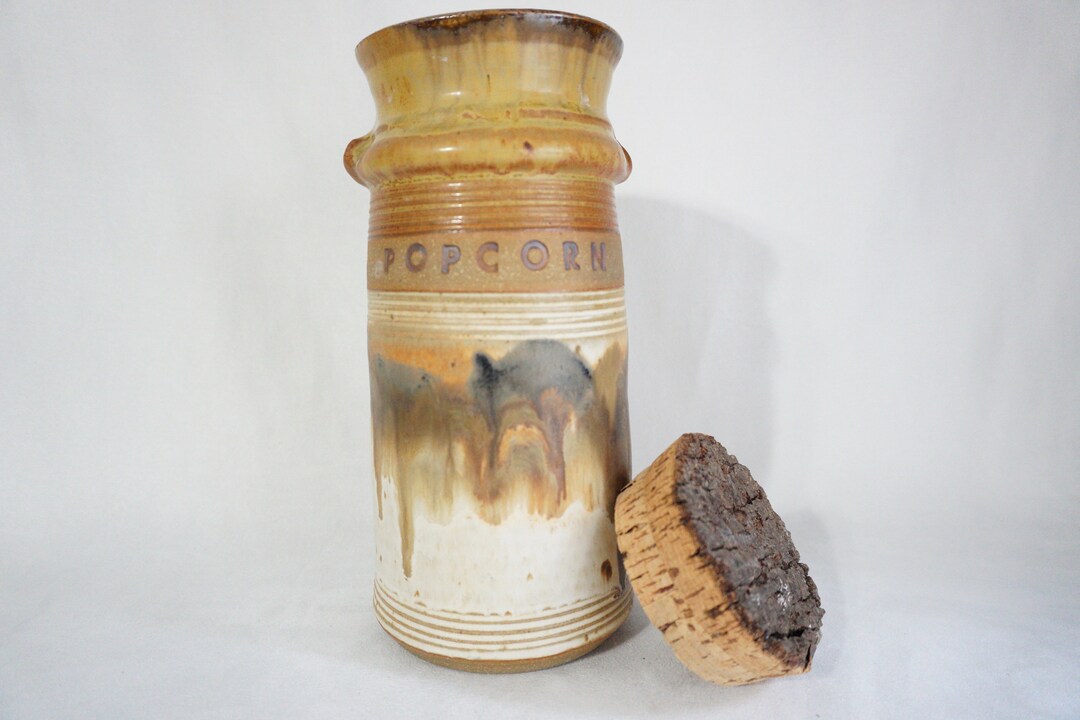 Vintage Bob Haskins Stoneware Pottery Popcorn Storage Crock/jar - Etsy