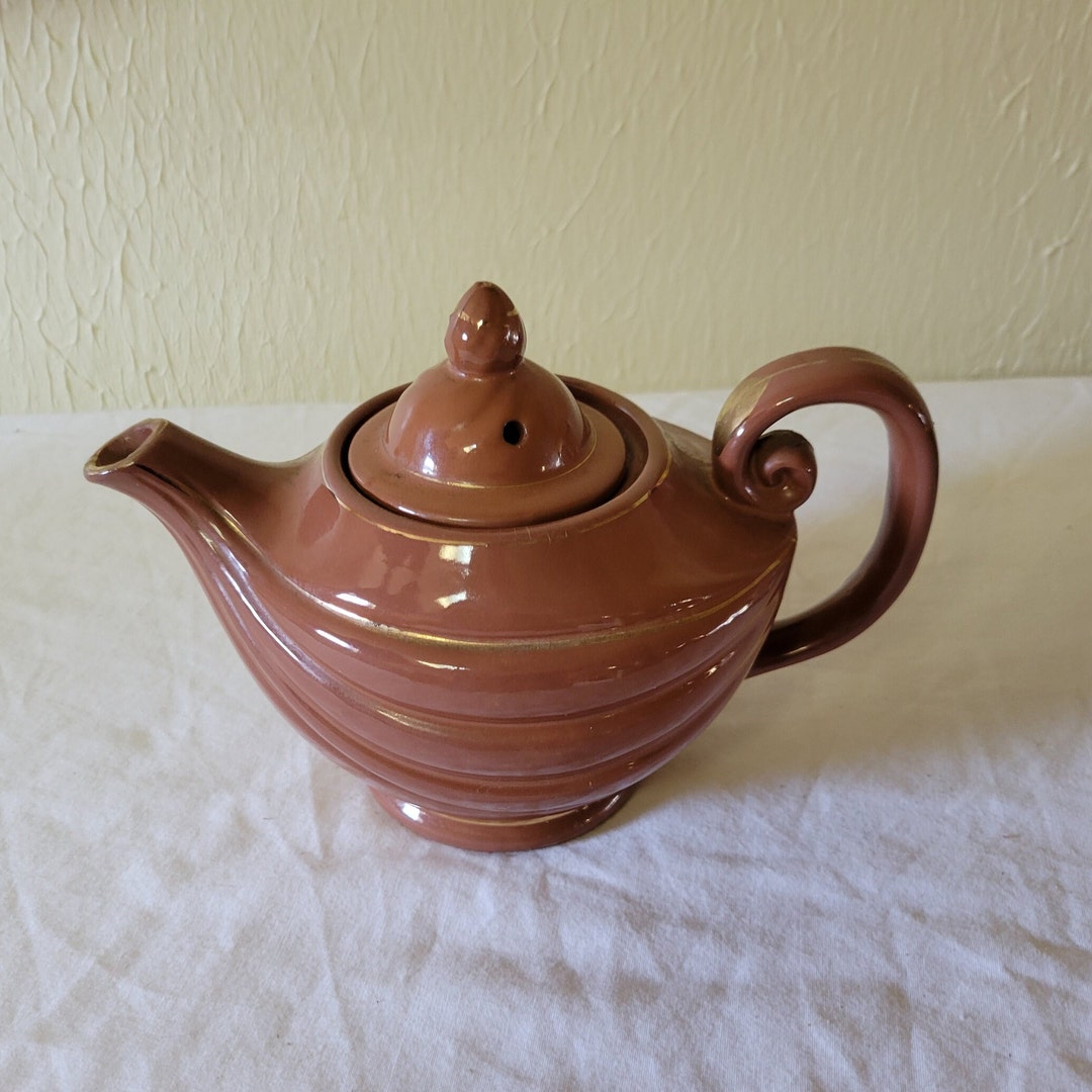 Vintage Brown Redstone Teapot, Gold Trim, 1960s - Etsy