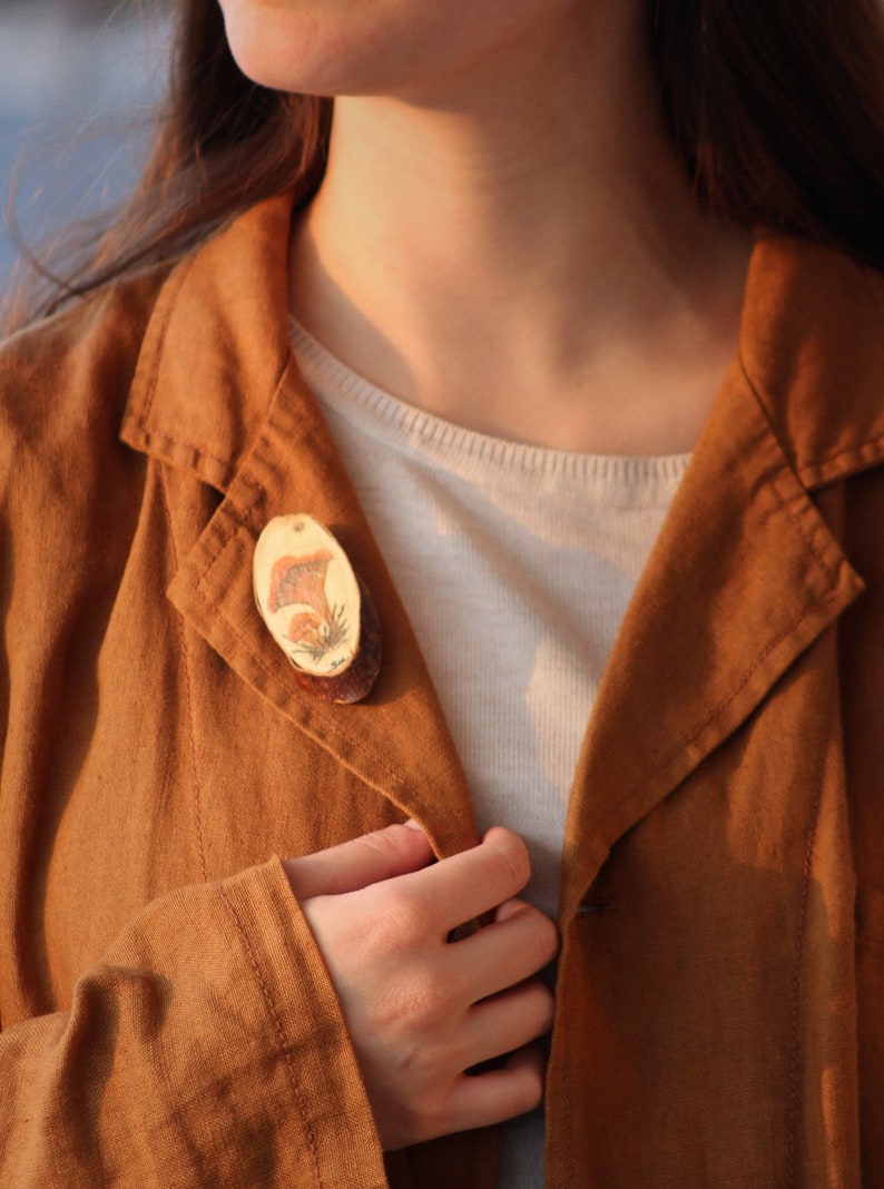Handpainted Wood Slice Wooden Brooch Pin Nature Wild | Etsy