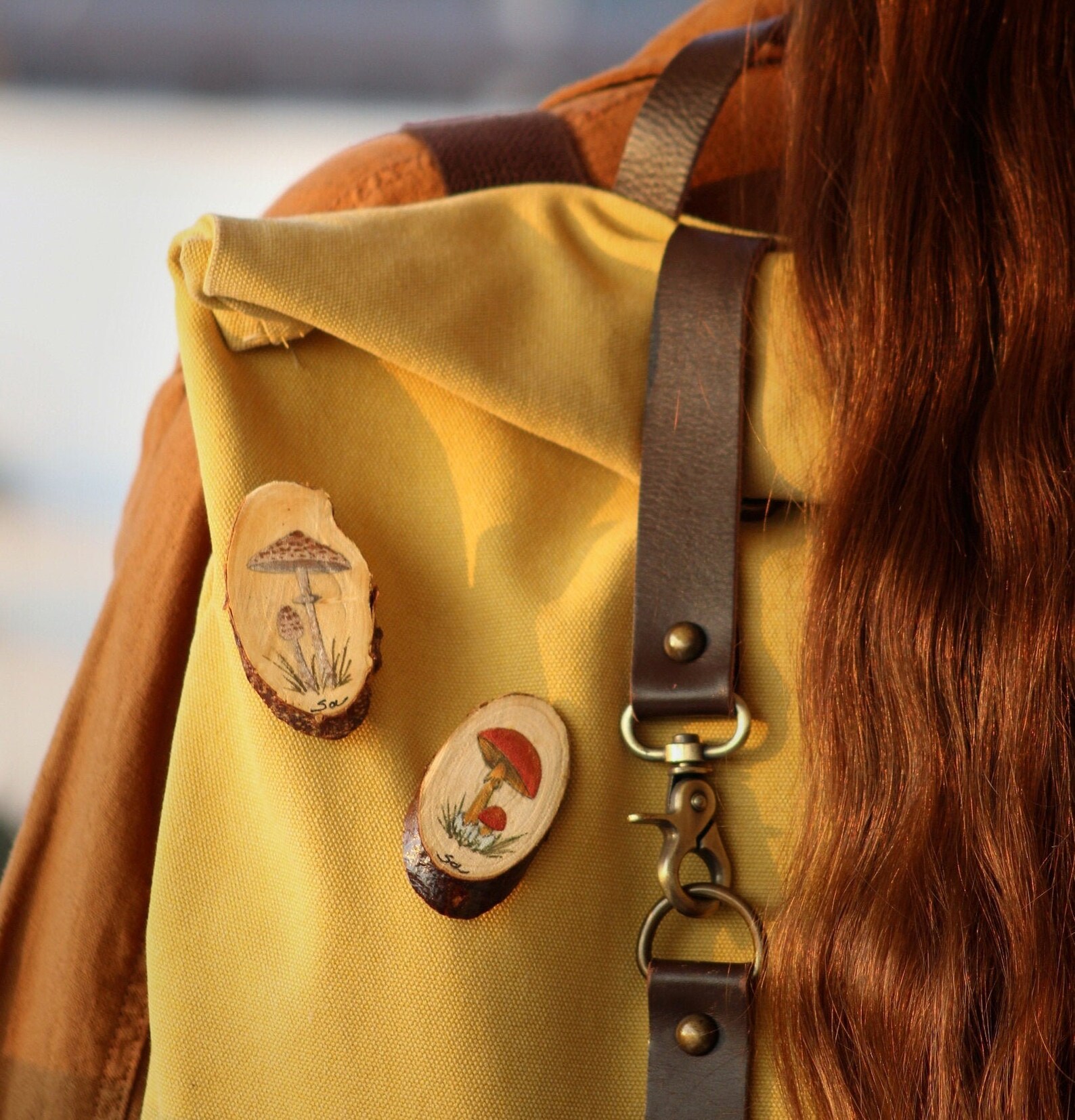 Handpainted Wood Slice Wooden Brooch Pin, Nature Wild Mushrooms Forest ...