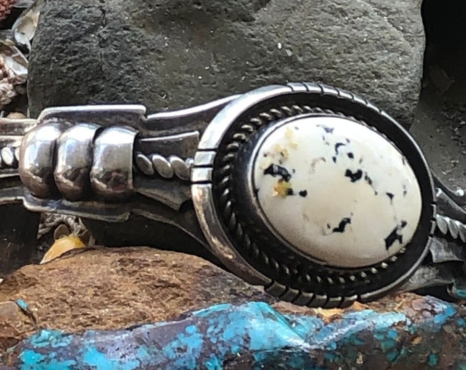 Lester James Navajo White Buffalo Sterling Cuff Bracelet, Southwest ...