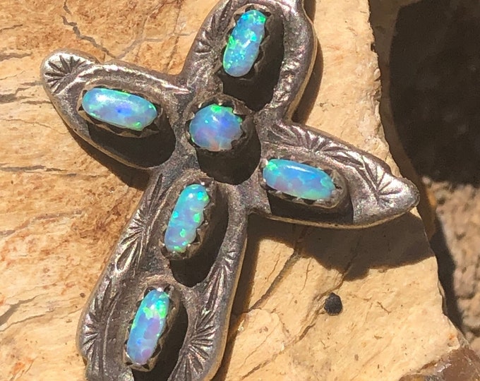 Zuni Cecilia Iule Sterling Opal Cross, Hand Stamped Southwest Native ...