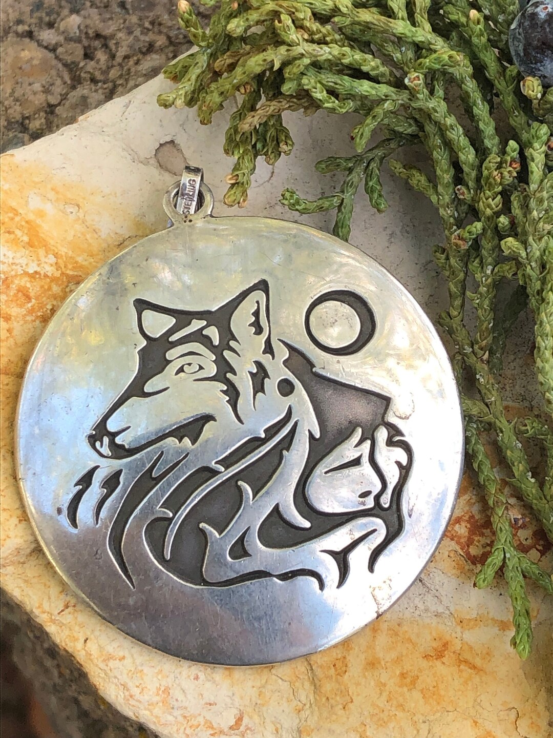 Artist Jeanne Gamble Wolf, Moon, and Woman Sterling Pendant, Metal Arts Group Tlingit Inspired ...