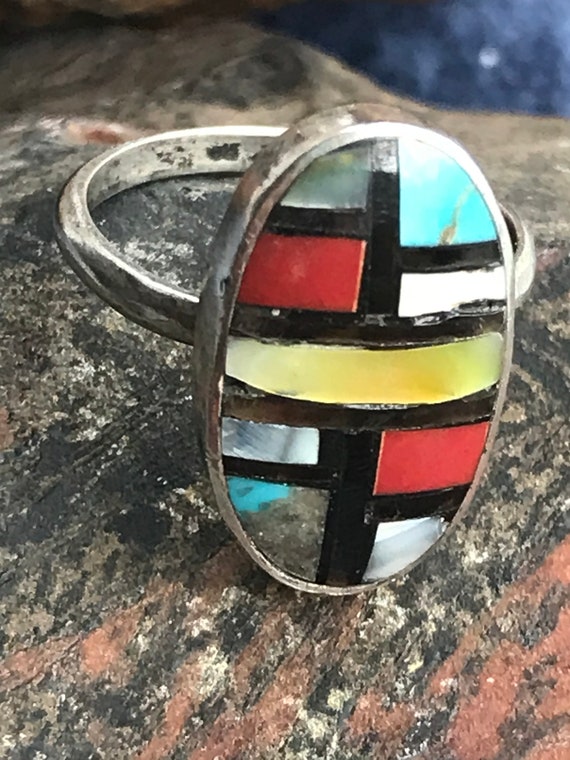 Vintage Zuni Inlay Ring Sterling Artisan Stone to Stone | Etsy