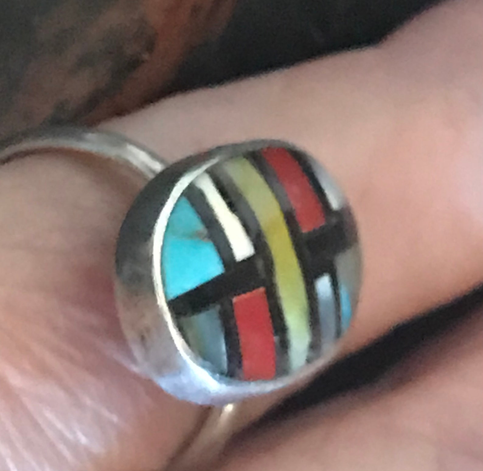 Vintage Zuni Inlay Ring, Sterling, Artisan Stone to Stone Inlay ...