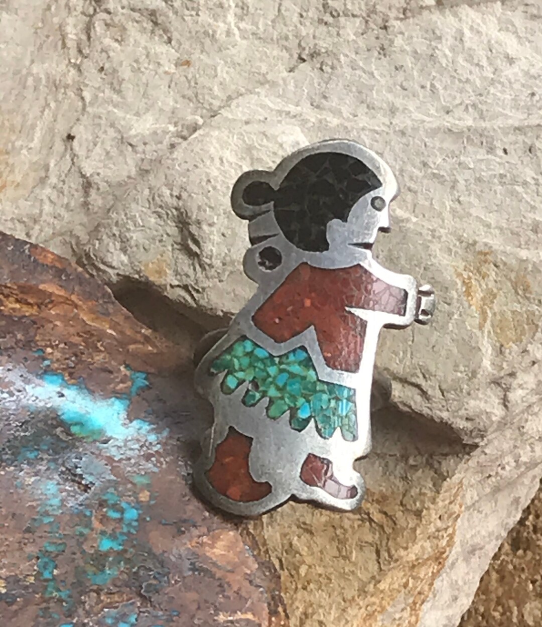 Navajo Chip Inlay Sterling Ring Navajo Dine Woman Dancing - Etsy